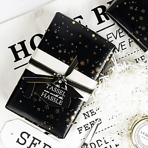 RUSPEPA Wrapping Paper Roll - Mini Roll - Gold Foil Star Black Background Design for Wedding, Birthday, Shower, Congrats, and Holiday - 17 Inches X 32.8 Feet