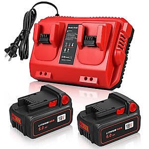 TeenPower Upgraded 18V 6.0Ah Batteries Replacement for Milwaukee M-18 Battery 2Pack and 1 Charger Combo(2-Port)