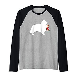 Shetland Sheepdog Christmas Sheltie Stocking Stuffer Dog Raglan Baseball Tee