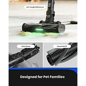 Proscenic P12 Cordless Vacuum Cleaner, Vertect Light, Anti-Tangle Brush, Stick Vacuum with Touch Display, 33Kpa/120AW Cordless Vacuum, Max 60mins Runtime, Deep Clean for Pet Hair, Hard Floor & Carpets