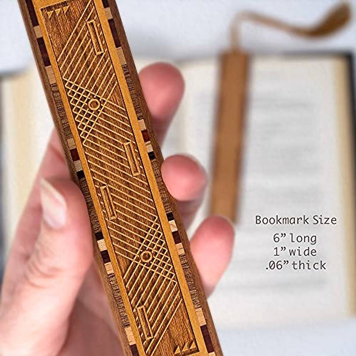 Harp Strings Engraved Wooden Bookmark with Copper Tassel - Made in USA