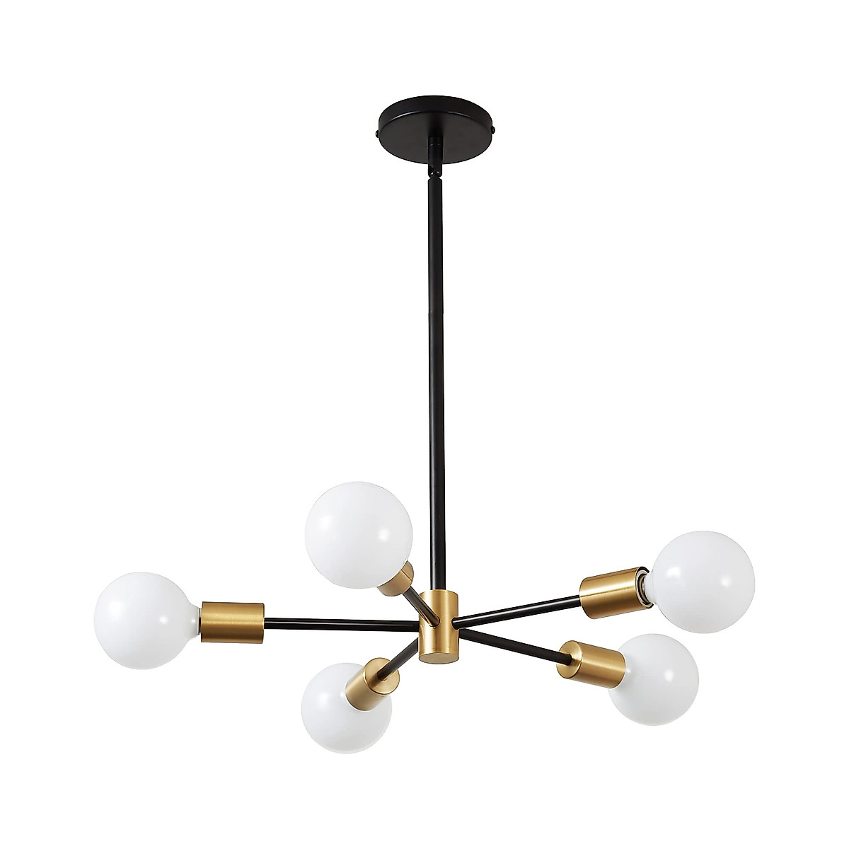 KAISITE Sputnik Chandelier Light Fixture - Modern 5-Light Sputnik Ceiling Light Height Adjustable Gold and Black Hanging Pendant Lighting for Living Room Kitchen Bedroom Hallway Farmhouse