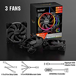 PCCOOLER 120mm Case Fan 3 Pack Computer Case Fans PWM Cooling PC Fans,Dual Light Loop Quiet Fan/Multiple Light Modes with Controller for PC Cases
