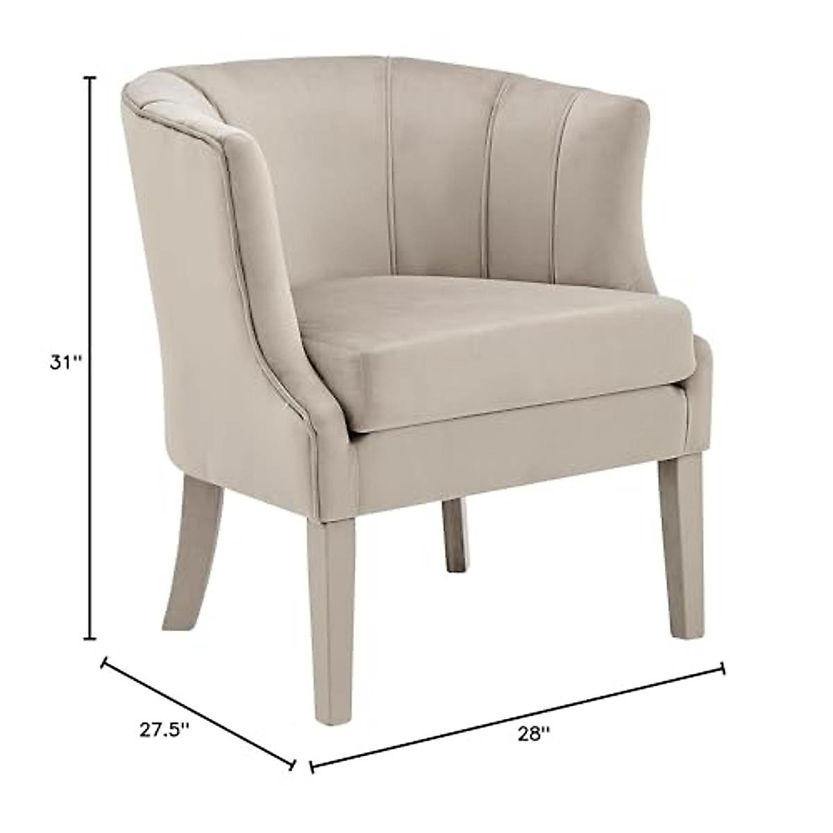 Iconic Home Sloane Accent Chair Velvet Vertical Channel Quilted Piped Stitching Barrel Back Design Upholstered Flared Legs Modern Contemporary, Taupe