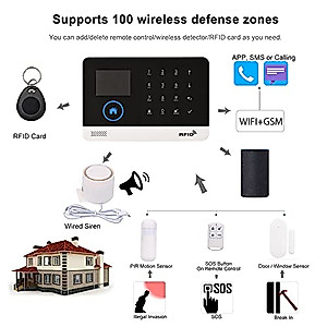 Splenssy WiFi GSM Home Alarm Security System, 2.4in LCD Wireless DIY Smart Home Burglar Security Alarm System 10 Piece Kit, Compatible with Alexa Google Home Voice Control