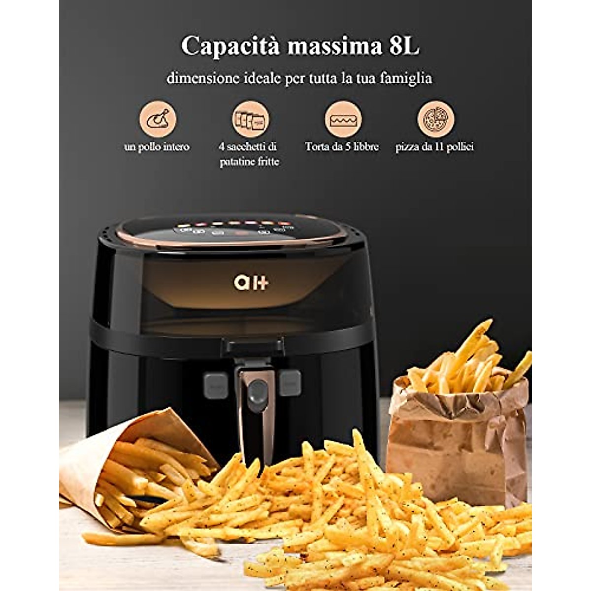 Large Air Fryer 8 Quart with Viewing Window, Big Capacity Family Size Oilless Airfryer Oven with 100 Recipt Digital Recipe Cookbook, Nonstick Basket and Dishwasher Safe