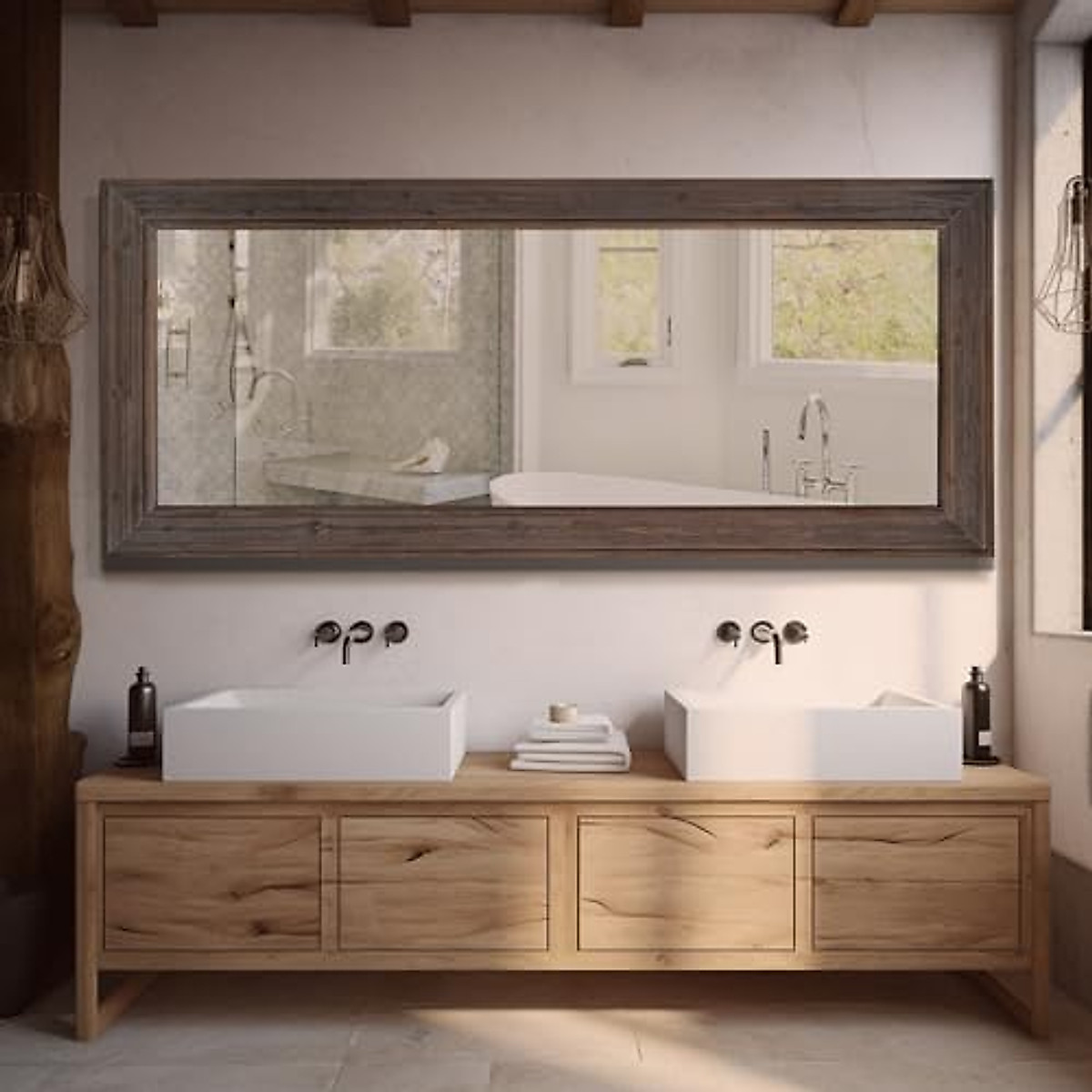 HOMECOOKIN Full Length Mirror 30"x70" Large Rustic Wood Frame Full Floor Mirror Bathroom Mirror Dressing Mirror Hanging or Leaning Against Wall (No Standing, Dark Grey)