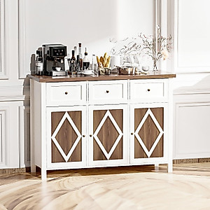 Sideboard Buffet Cabinet with Storage, Kitchen Cabinet with 3 Doors and 3 Adjustable Shelves and 3 Drawers, Buffet Server Bar for Dining Room, Living Room