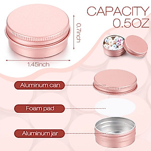Patelai 64 Pieces Lip Balm Tin Containers Screw Top Round Tin Cans Aluminum Jar with Screw Lid, Empty Bottle Travel Cosmetic Sample Container for DIY(0.5 oz,Rose Gold)