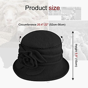 Sumolux Women Beret Hat French Vintage Floral Wool Dress Cloche Classic Winter Hat 1920s B Black