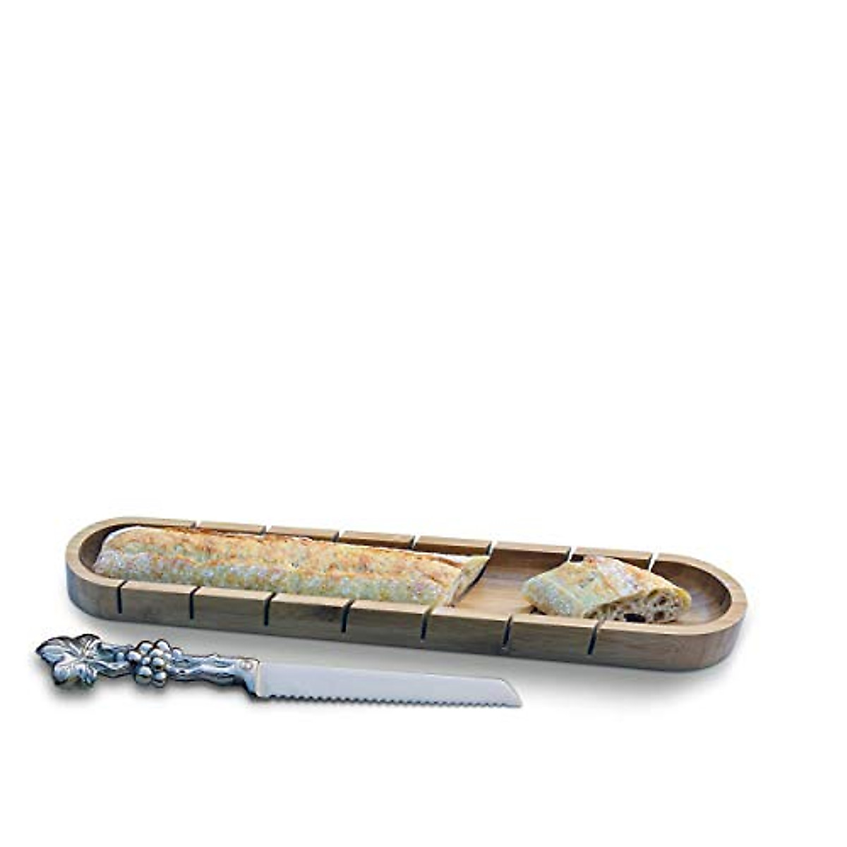 Arthur Court Designs Baguette Board with Grape Pattern Bread Cake Knife 20.6 inch x 6.8 inch x 1.8 inch