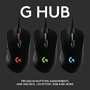 Logitech G403 Hero 25K Gaming Mouse, Lightsync RGB, Lightweight 87G+10G, Braided Cable, 25,600 DPI, Rubber Side Grips (Renewed)