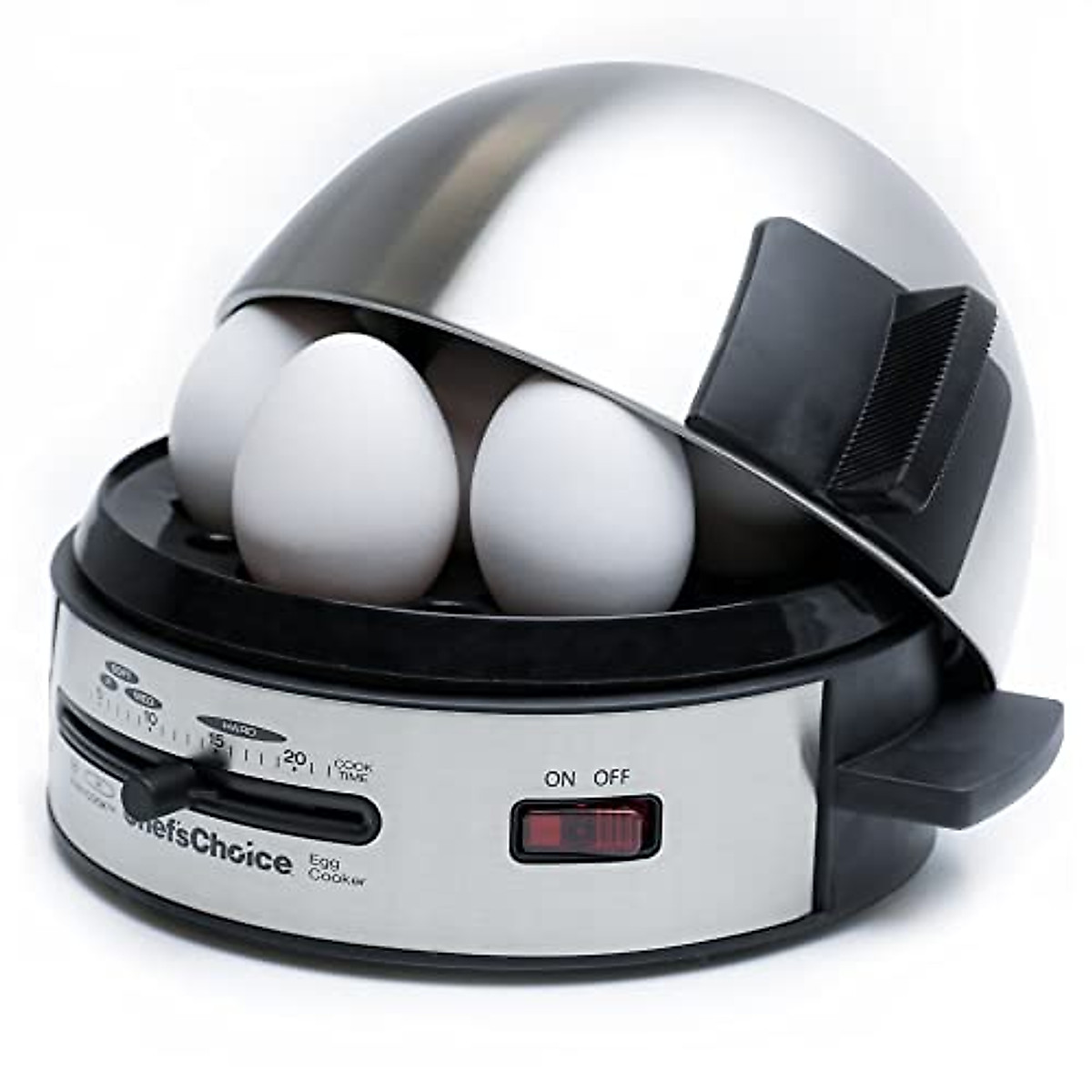 Chef'sChoice 810 Gourmet Egg Cooker with 7 Egg Capacity Makes Soft Medium Hard Boiled and Poached Eggs Features Electronic Timer Audible Ready Signal Nonstick Stainless Steel Design, 7-Eggs, Silver