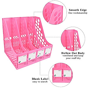 Marte Vanci Sturdy Desktop File Holder 4 Section Magazine Dividers Organizer Box Frames Document Cabinet Storage Pink