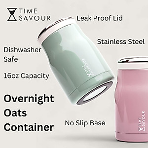 Time Savour 16oz Overnight Oats Containers with Lids for Overnight Oats, Smoothie, Yogurt, Pasta & Soup, Thermos Food Jar for Kids & Adults (Brown)
