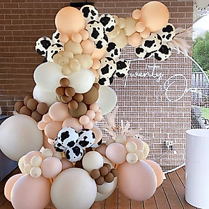127Pcs Farm Theme Party Balloon Garland Arch Kit Peach White Sand White Brown Coffee Balloons with Cow Print Balloons for Kid‘s Baby Shower Birthday Wedding Outdoor dinner Party…