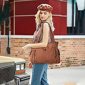 Women Shoulder Handbag Purse Top-Handle Hobo Roomy Casua Ladies' Shoulder Bag Fashion PU Tote Satchel Bag for Women (AK-#1193-2#6802#173BROWN)