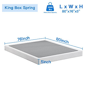 UOMEUR King Box Spring,5 Inch Low Profile Box Spring for King Bed,3500lbs Heavy Duty Metal Mattress Foundation Support with Easy Clean Fabric Cover,Non-Slip/Easy Assembly/No Noise/Box Spring Only