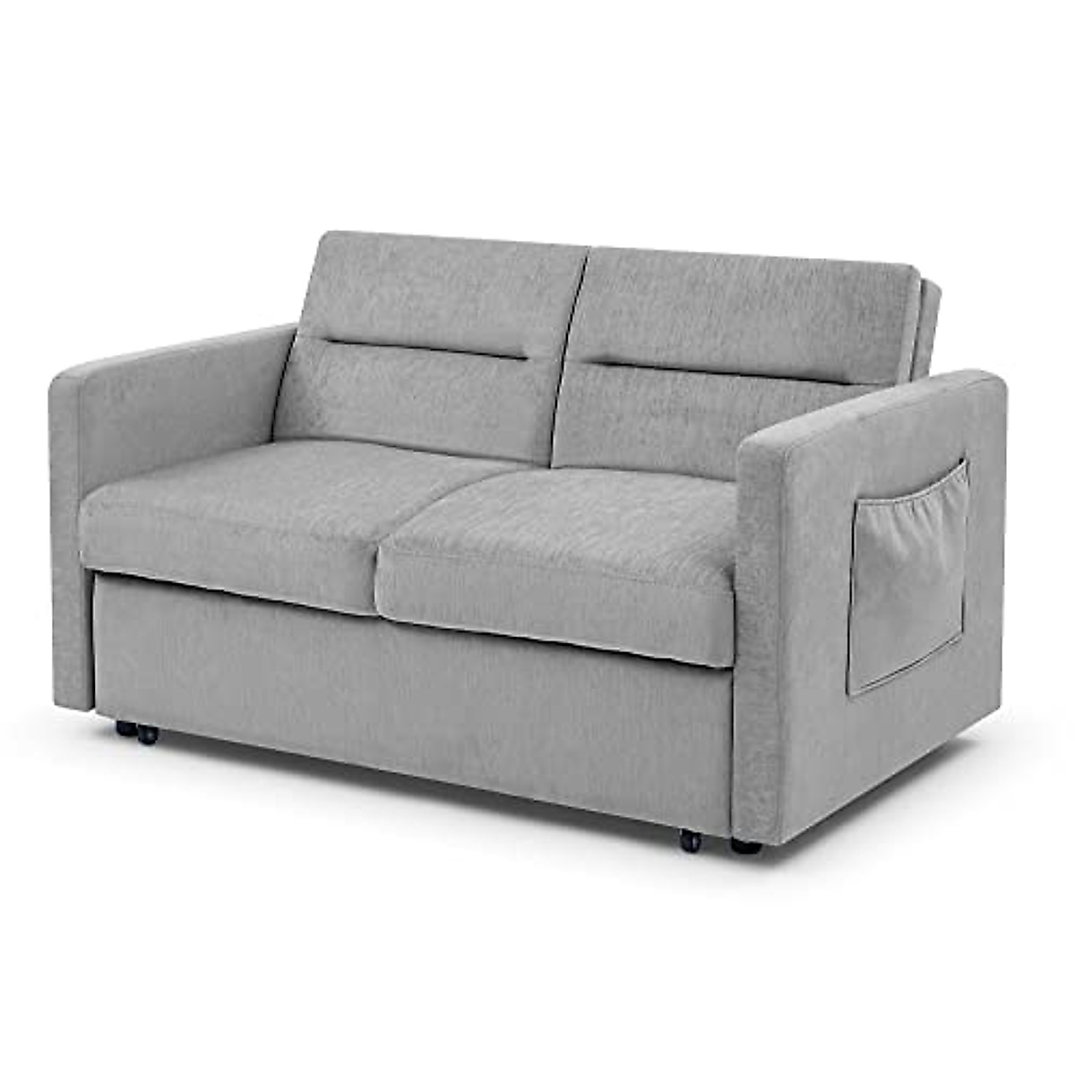 Anchorh Loveseats Sofa Bed with Pull-Out Bed,Adjsutable Back and Two Arm Pocket,Folding Futon Sofa Bed with Wood Legs Sleeper Sofa Recliner for Living Room (Grey)