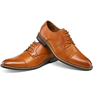 Jousen Men's Dress Shoes Cap Toe Oxford Classic Formal Derby Shoes Business Oxfords (AMY603 Yellow Brown 11)