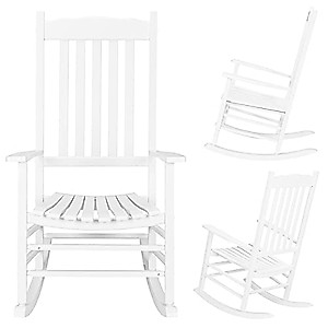 Oak White Outdoor Rocking Chair Patio Wooden Rocker Bistro Rocking Outdoor Balcony Backyard Chair Outdoor & Indoor Rocker Chair for Garden, Patio, Balcony, Backyard Porch Rocker 68.5X86X115CM