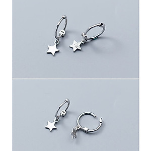 Mini Star Dangle Sterling Silver Small Hoop Earrings for Women TCartilage Sleeper Hoops Cute Jewelry