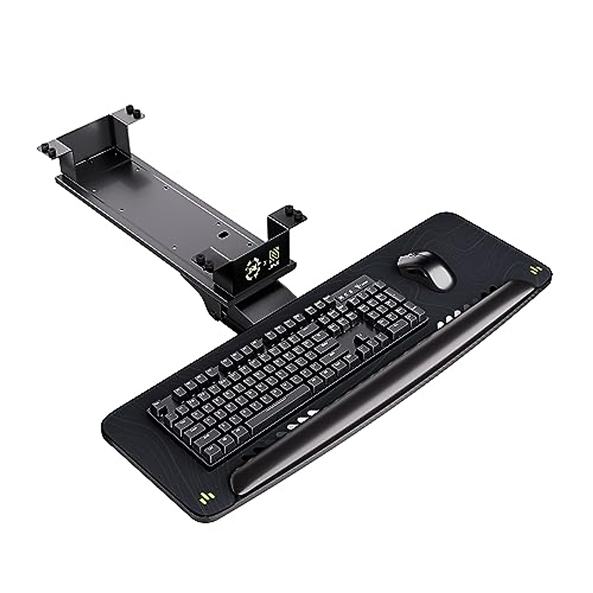JWX Keyboard Tray Under Desk Slide Out, Large Under Desk Mounted Keyboard Drawer Adjustable Height with Mouse pad & Soft-Touch wristpad for Standing Desk, Gaming Home Office Desk