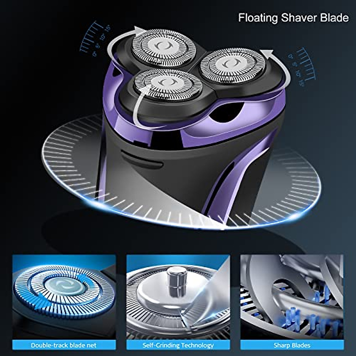Electric Razor Men's Electric Shaver, USB Rechargeable Wet and Dry Shaver with Pop-up Trimmer and Portable Storage Pouch, Face Shaver Cordless Travel Shaver, Purple