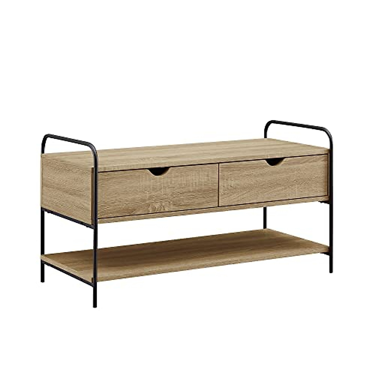 Walker Edison Brookline Urban Metal and Wood Entry Bench with Shoe Storage, 36 Inch, Driftwood