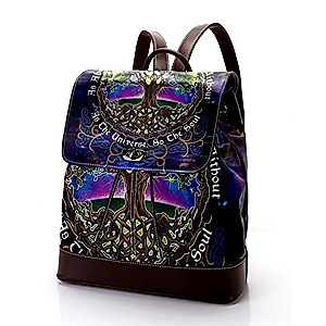 Casual PU Leather Backpack for Unisex, Tree of Life Galaxy Women's Shoulder Bag Students Daypack for College Travel Business