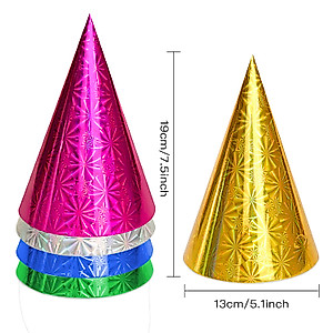 Lainrrew Metallic Foil Party Cone Hats - 50 Pcs Colorful Paper Art Craft Caps for Birthday Parties, Wedding, Christmas, Kids & Adults