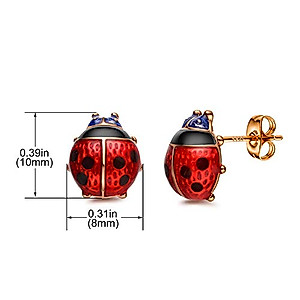 Stud Earrings, Red Ladybug Black Spots 18K Gold Plated 925 Sterling Silver Post Stud Earrings for Women and Girl