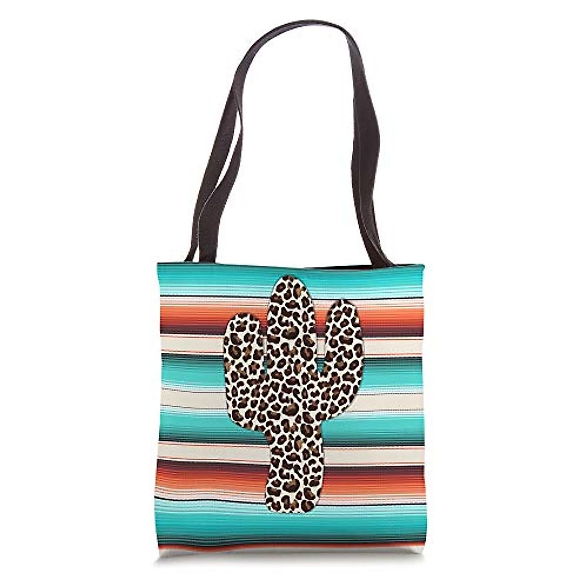 Funny Leopard Cactus Serape Cactus print Turquoise Tote Bag
