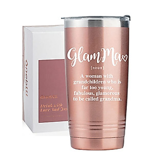 Onebttl Grandma Gifts, Insulated Stainless Steel Wine Tumbler with Lid, For Nana, Mimi, Gigi, Granny, Grammy, Nanny, Birthday/Mother’s Day gifts, Rose Gold, (20 oz) Glamma