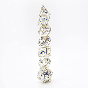 Metal DND Gifts Game Dice 7Pcs Set Hollow and Black Velvet Bag for Dungeons and Dragons RPG MTG Table Games D&D Pathfinder Shadowrun and Math Teaching