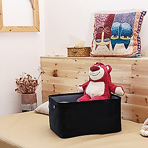 FENQDOOU Large Velvet Storage Bins, Storage Baskets with Sturdy Handles,Collapsible 3 pack Storage Box Suitable for Home ,Closet,Office ,Nursery, Shelf, Toys 15.7x11.8x8.2 inches(Black)