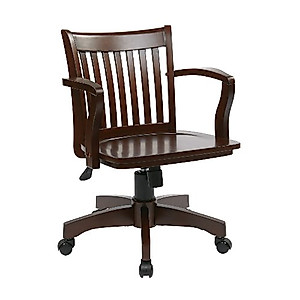 OSP Home Furnishings Deluxe Wood Banker's Desk Chair with Adjustable Height, Locking Tilt, and Heavy Duty Base, Espresso