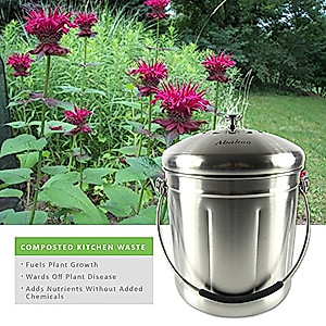 Abakoo Compost Bin 1.8 Gallon Stainless Steel - Abakoo 304 Stainless Steel Kitchen Composter - 2 Charcoal Filter, Indoor Countertop Kitchen Recycling Bin Pail