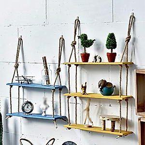 PIBM Stylish Simplicity Shelf Wall Mounted Floating Rack Shelves Wooden Store Display 1 Layer/ 2 Layers / 3 Layers / 4 Layers,4 Colors, Blue , 49.5X14X63cm