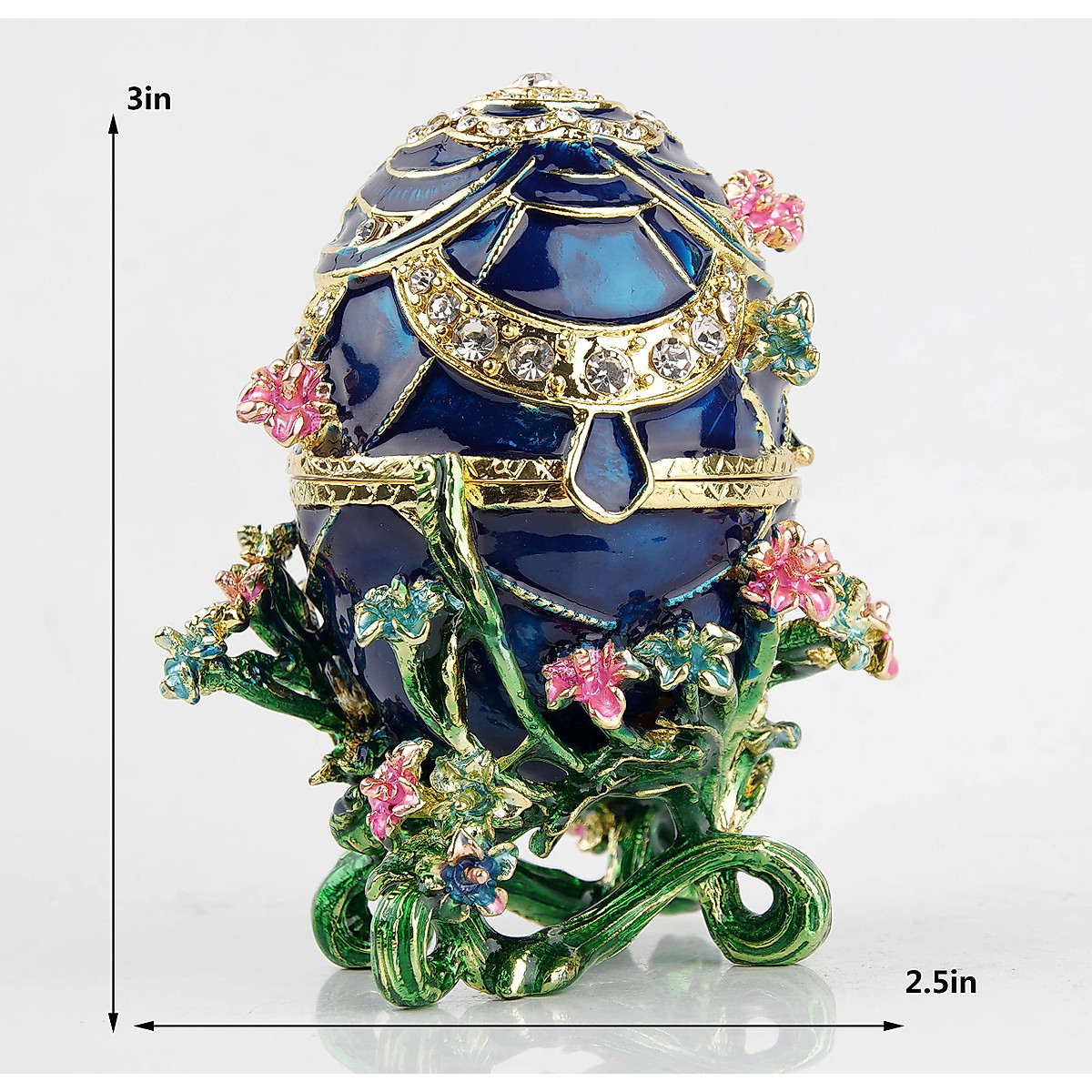 SEVENBEES Hand-Painted Flower Faberge Egg Trinket Box Hinged with Rich Enamel and Sparkling Rhinestones Jewelry Boxes Gift for Home Decor