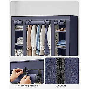SONGMICS Closet Wardrobe, Portable Closet for Bedroom, Clothes Rail with Non-Woven Fabric Cover, Clothes Storage Organizer, 59 x 17.7 x 69 Inches, 12 Compartments, Dark Blue ULSF003I02