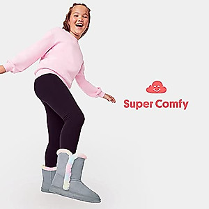 FabKids Faux Fur Lined Warm Winter Easy Slip On Boots (Toddler Little Kid Big Kid), Grey with Rainbow, Size 2