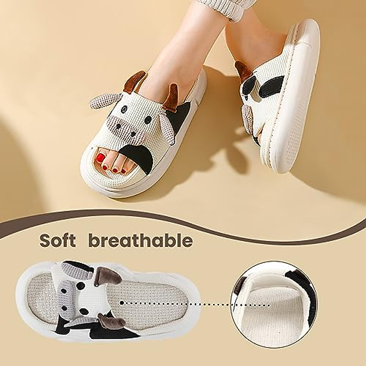 Koazilki Cow Slippers for Women Men Fuzzy Cute Cartoon House Shoes Warm Cozy Animal Fluffy Kawaie Indoor Outdoor Fun Slides US7.5-8.5