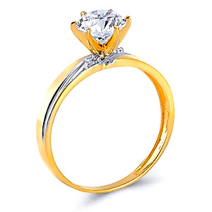 Ladies 14k Yellow Gold Engagement Ring and Wedding Band Bridal Set - Size 9