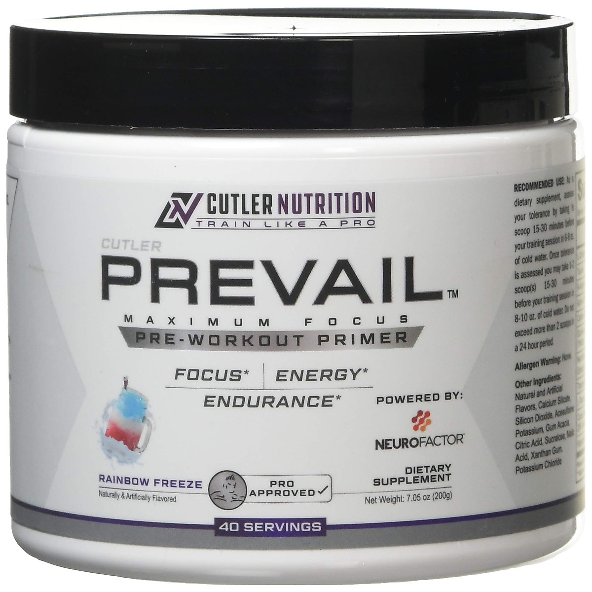 Prevail Pre Workout Powder with Nootropics: Pre Workout for Men and Women, Cutting Edge Energy and Focus Supplement with L Citrulline, Alpha GPC, L Tyrosine, Neurofactor | Rainbow Freeze, 40 SRV