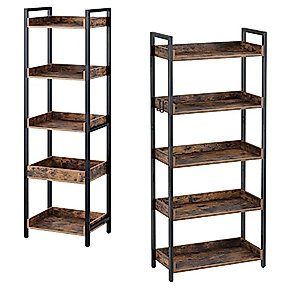 Rolanstar Bookshelf 6 Tier with 4 Hooks Bundle 5-Tier Storage Rack