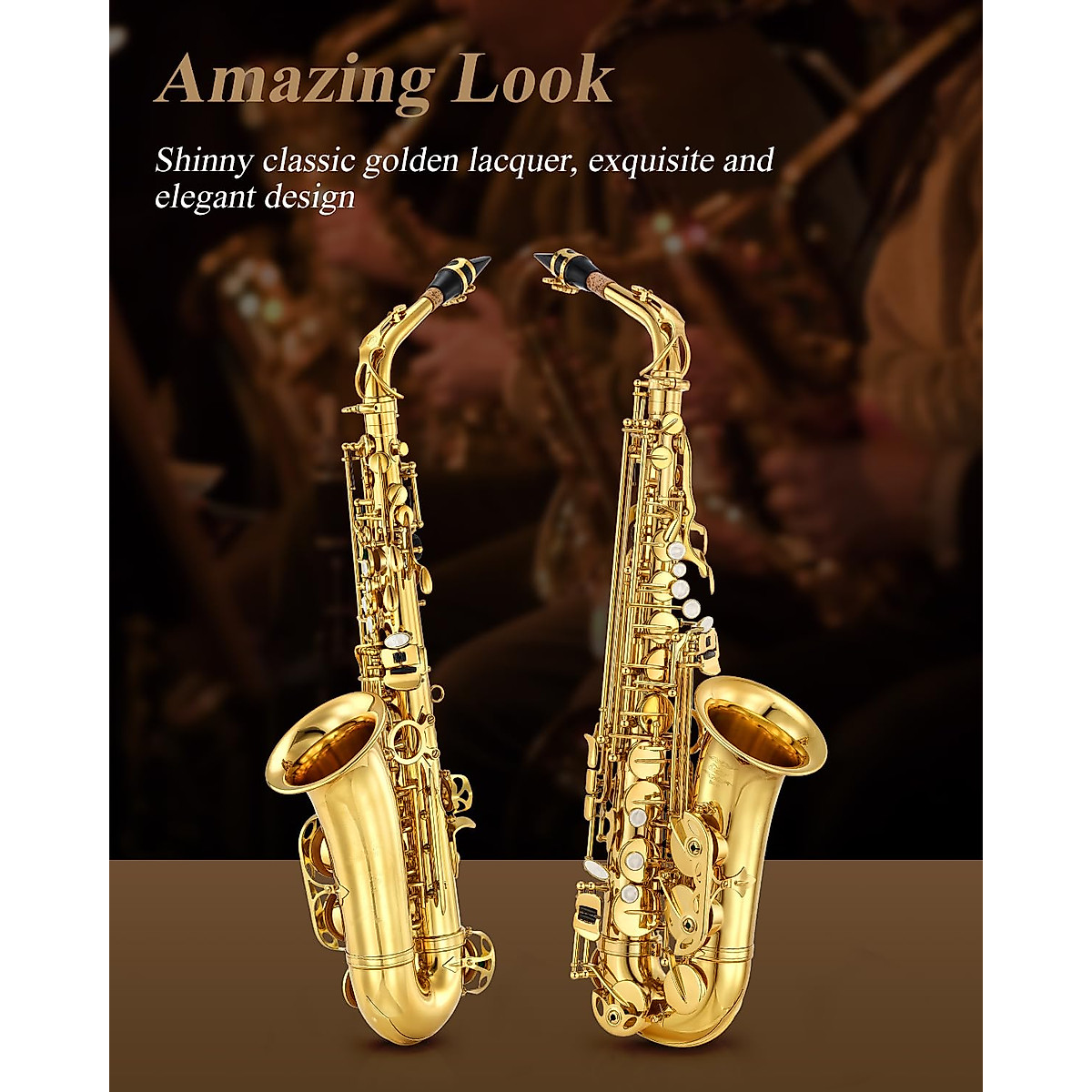 Eastar AS-Ⅱ Student Alto Saxophone E Flat Gold Lacquer Alto Beginner Sax Full Kit With Carrying Sax Case Mouthpiece Straps Reeds Stand