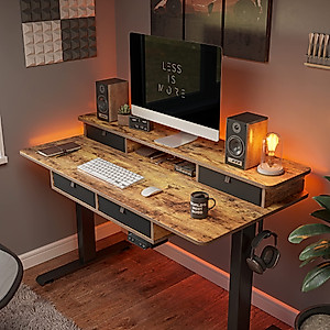 FEZIBO Height Adjustable Desk with 4 Drawers Storage and 3-Drawer Mobile File Cabinet