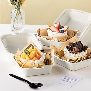 Clamshell Food Containers,100 Pack Hinged Container Disposable Bagasse Take Out Food Box,Single Compartment Takeout Hamburger Box with Hinged Lid for Kitchens, Restaurants, Food Trucks (White)