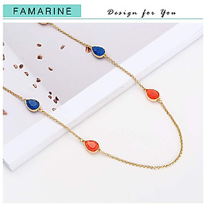 FAMARINE Multicolor Resin Beaded Chain Long Scatter Necklace for Women, Red Blue Green Orange